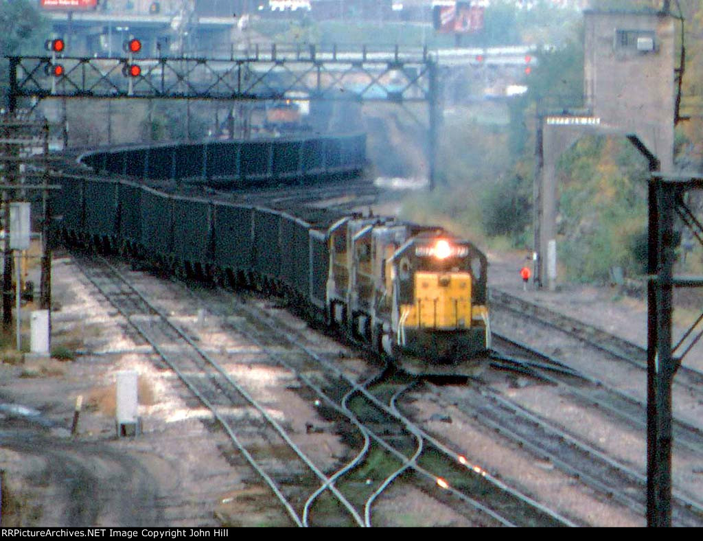 1382-10 Eastbound CNW coal train passes Hoffman Ave Tower